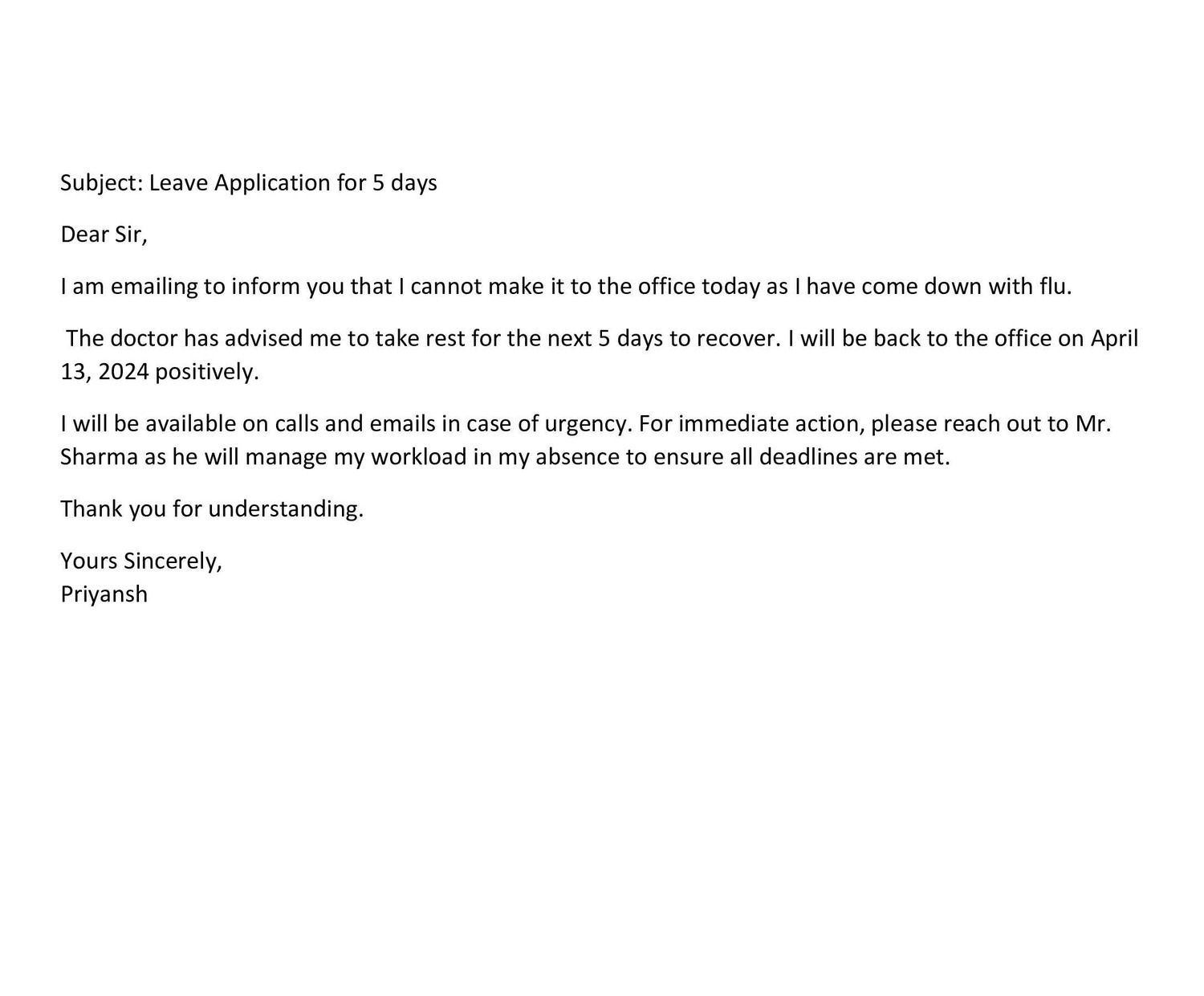 Application For Sick Leave (For Office)