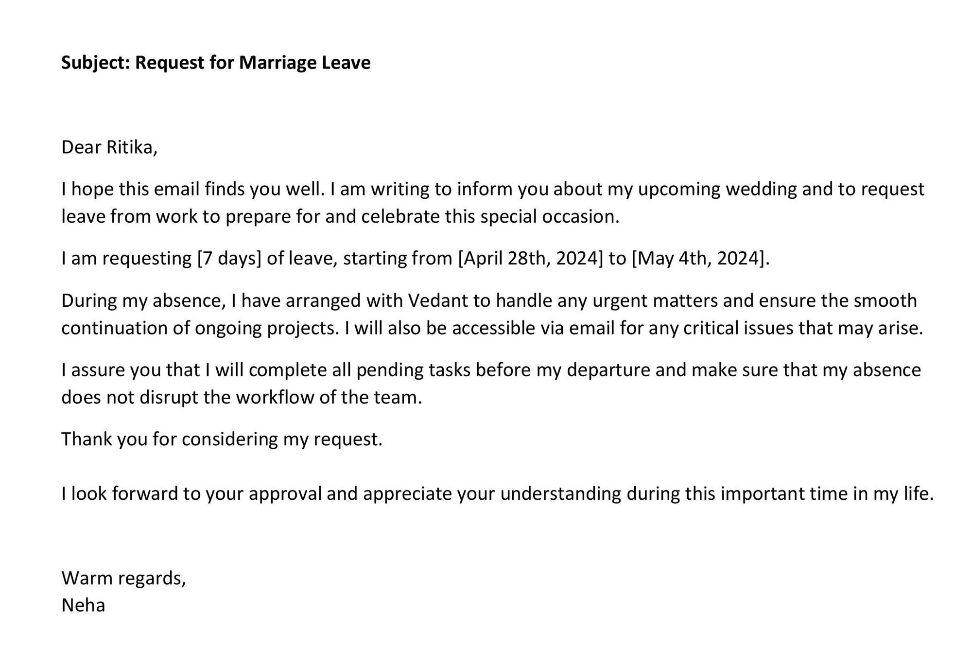 Marriage Leave Application for Office: Templates, & Samples