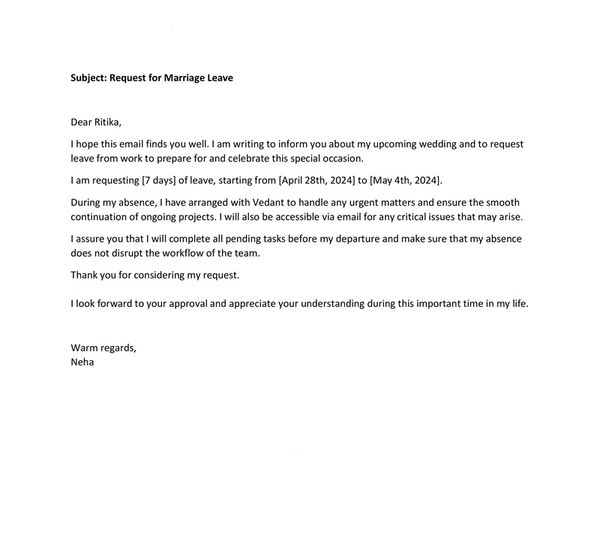 Marriage Leave Application for Office: Templates, & Samples