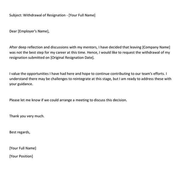 How to Write a Resignation Withdrawal Letter